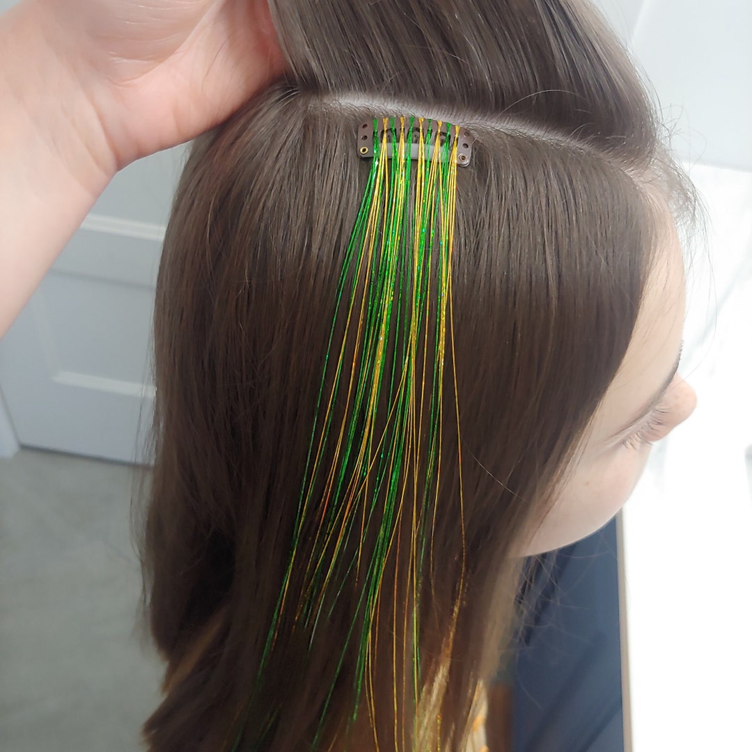 St Patrick Clip-in Hair Tinsel Extension Fairy Glitter Fancy Shiny ...