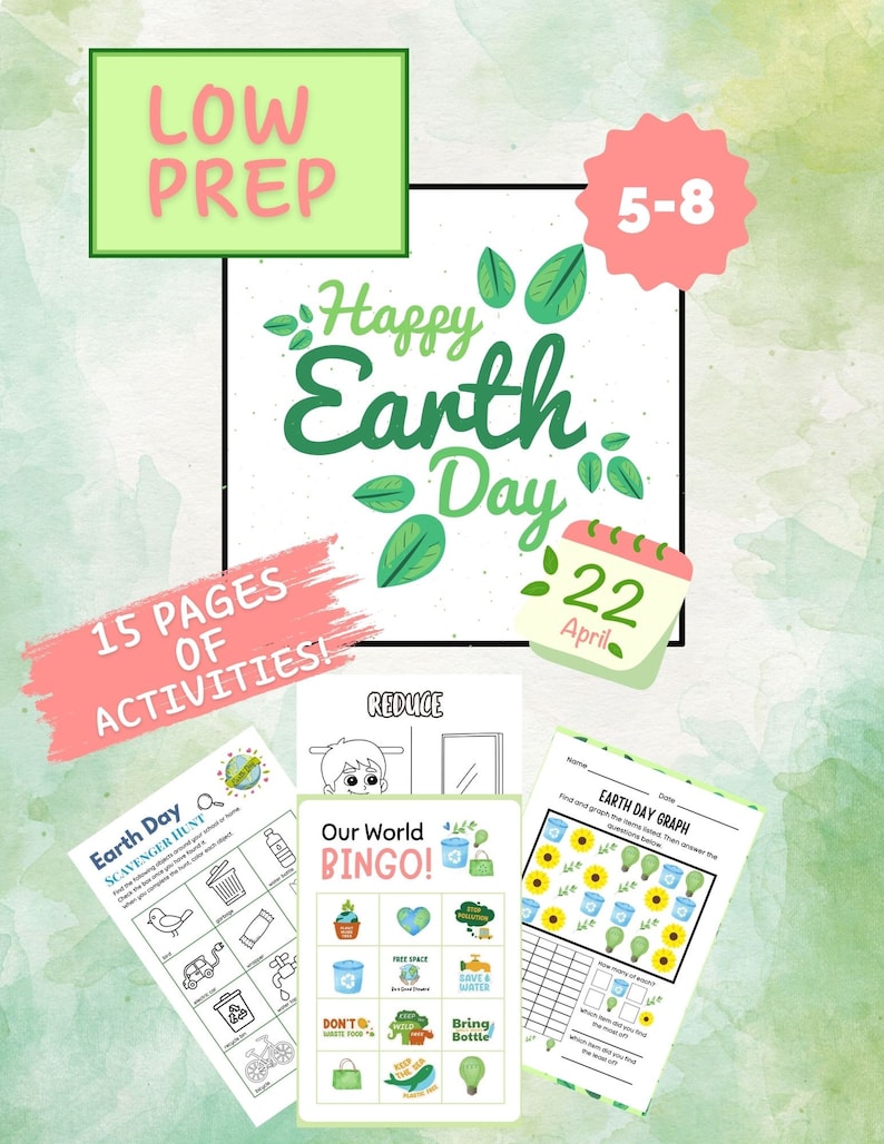 Earth Day Activity Package for Ages 5 - 8 That Includes Bingo ...
