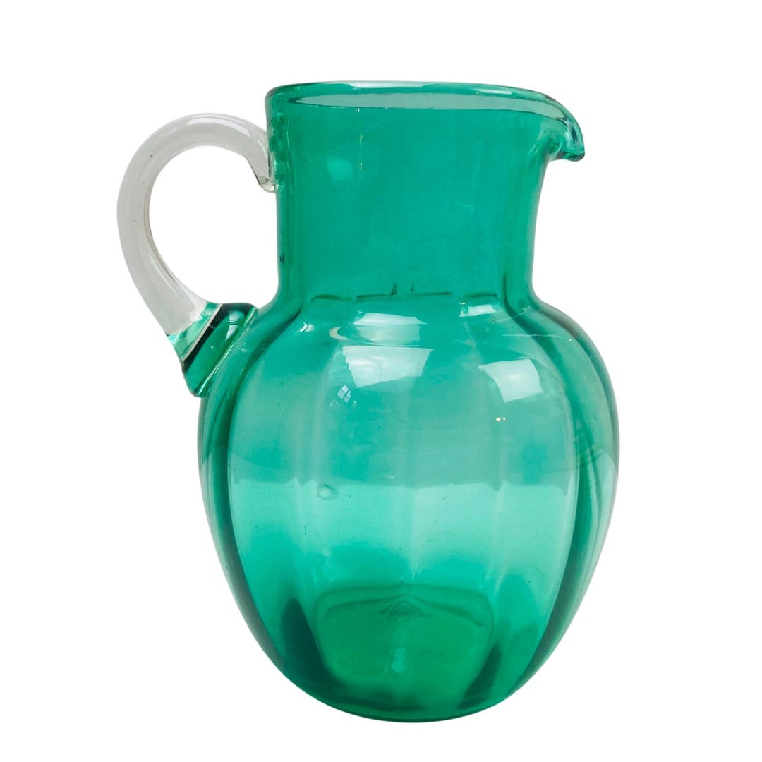 Vintage Blenko Green Glass Small Pitcher 5.5 With Clear Handle MCM Mini ...