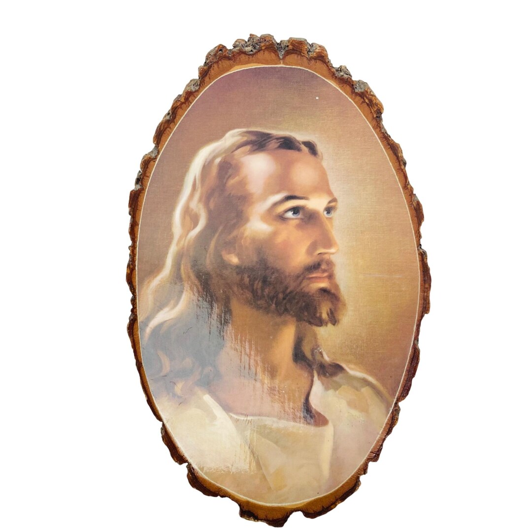 Vintage Lacquered Jesus Christ Wood Slice Live Edge Wall Art Plaque ...