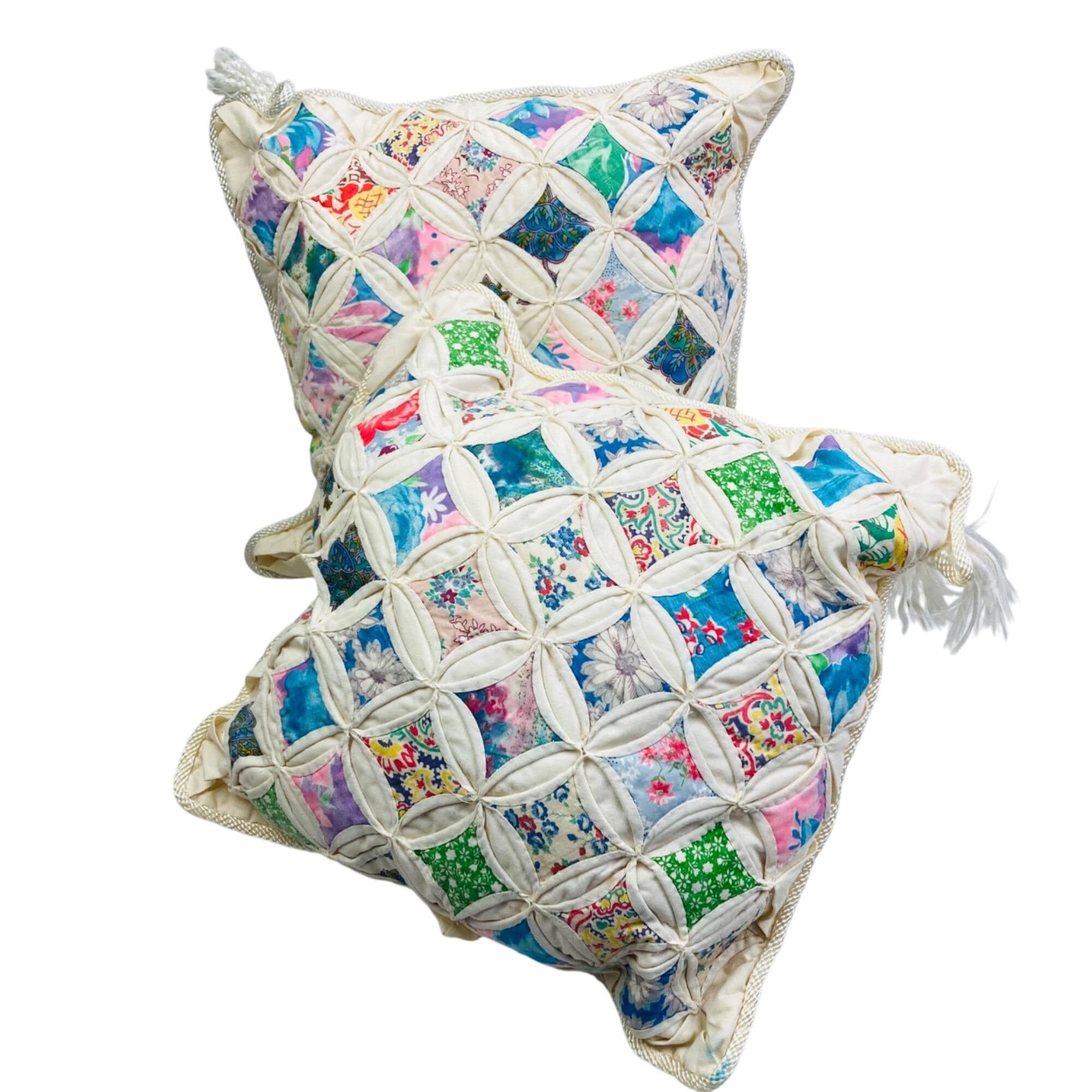 Vintage Quilted Throw Pillows W/ Cathedral Window Grannycore ...