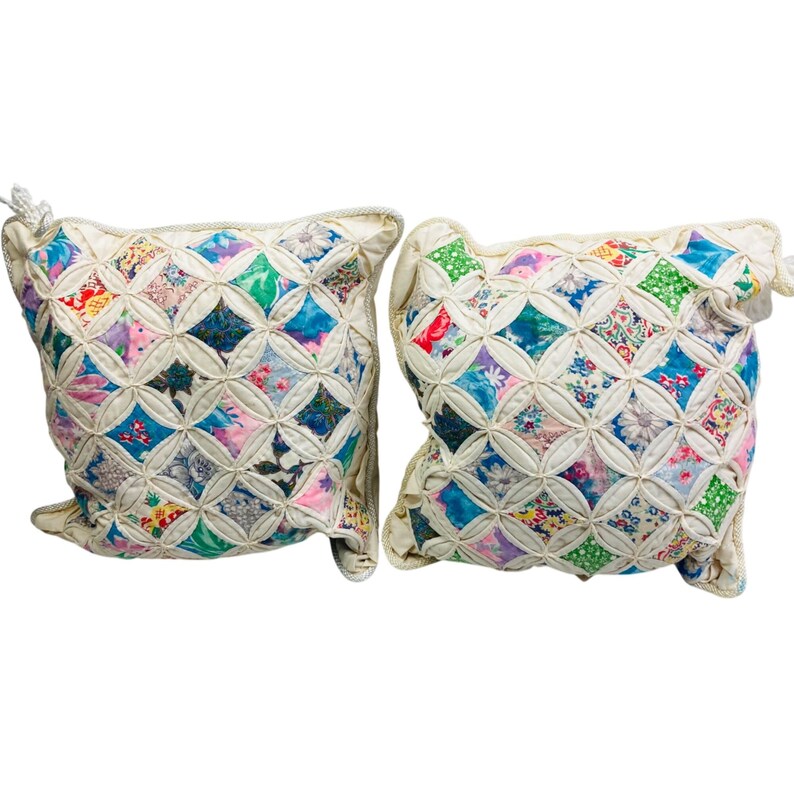Vintage Quilted Throw Pillows W/ Cathedral Window Grannycore ...