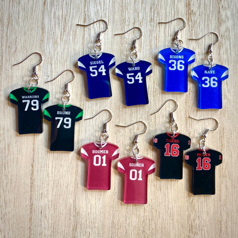 Custom Mini Football Jersey Mom Earrings, Football Team Earrings ...