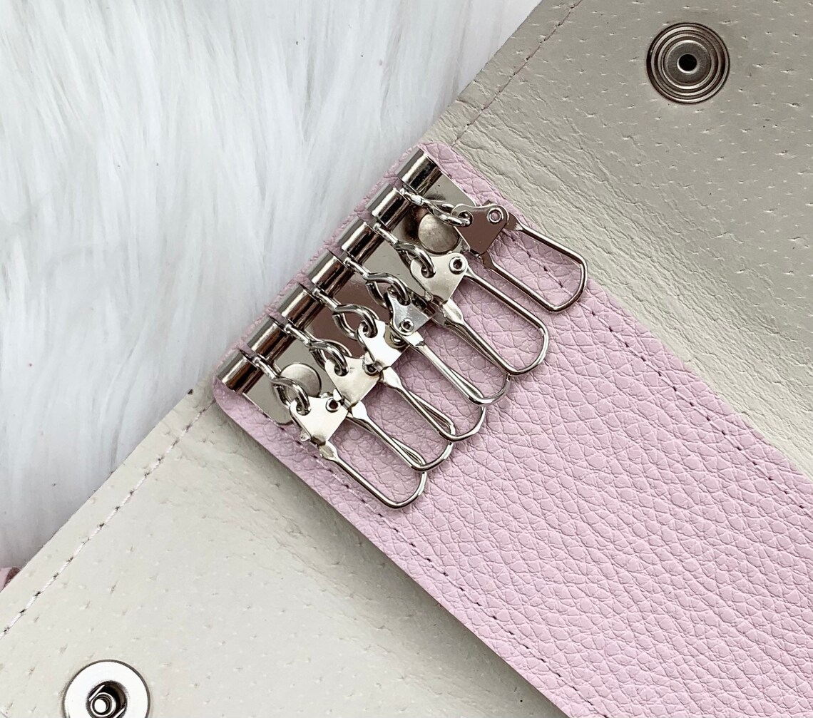 Pink leather key holder Key chains for women | Etsy