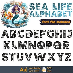 Sea Life Font, Ocean Animals Alphabet, Under Water Letters SVG ...