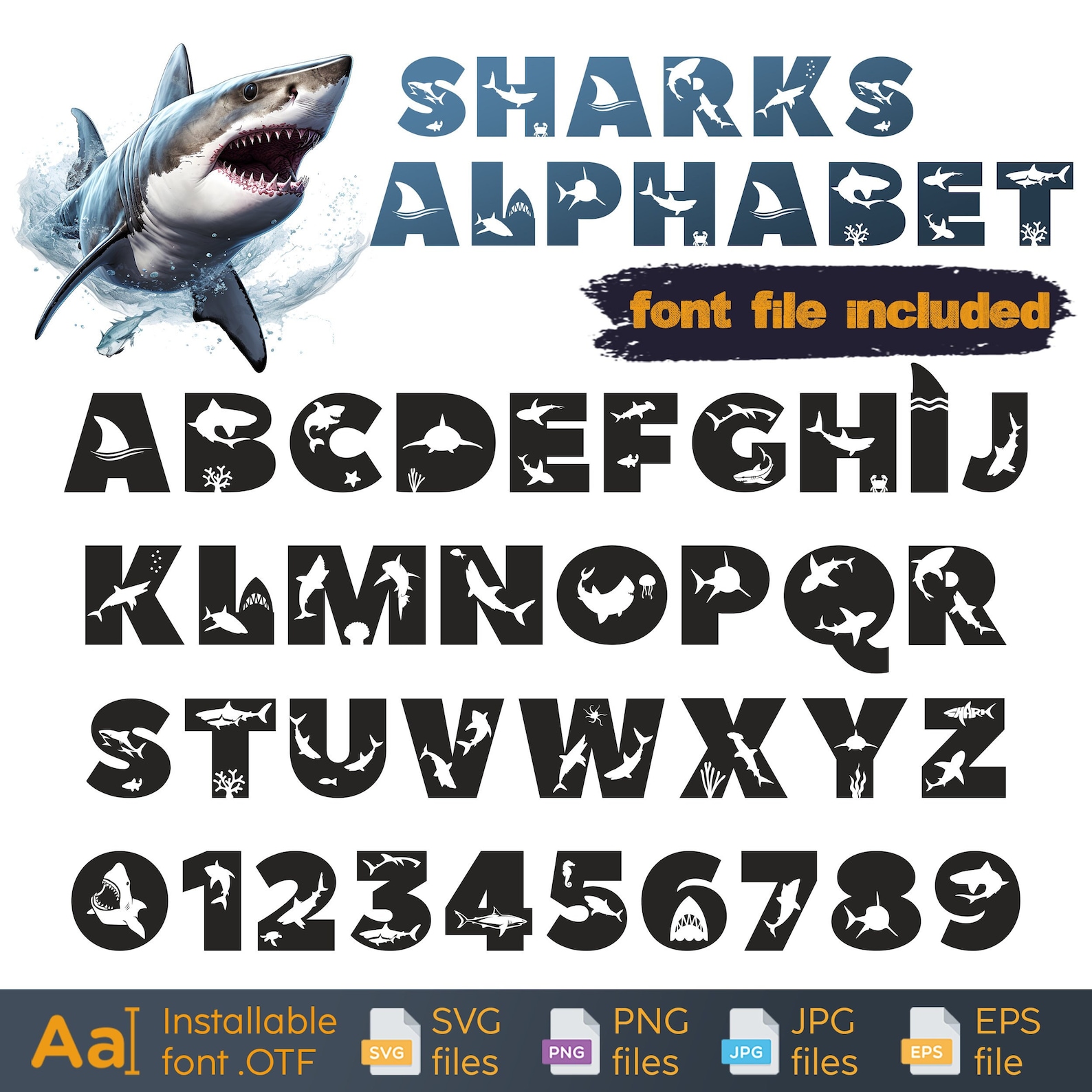 Shark Letters SVG, Fish Ocean Alphabet Svg, Underwater Silhouette Svg ...