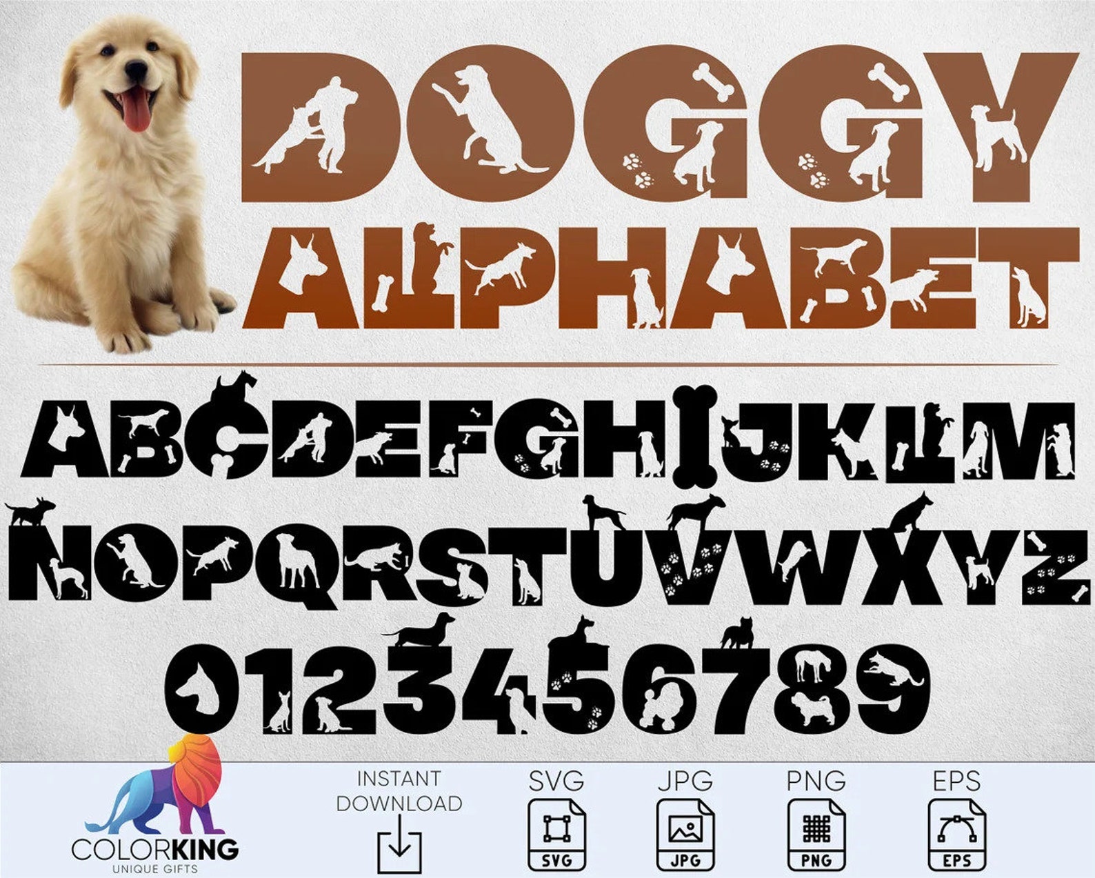 Dog Letters SVG, Dog Alphabet & Numbers SVG, Dog Silhouette Clipart ...