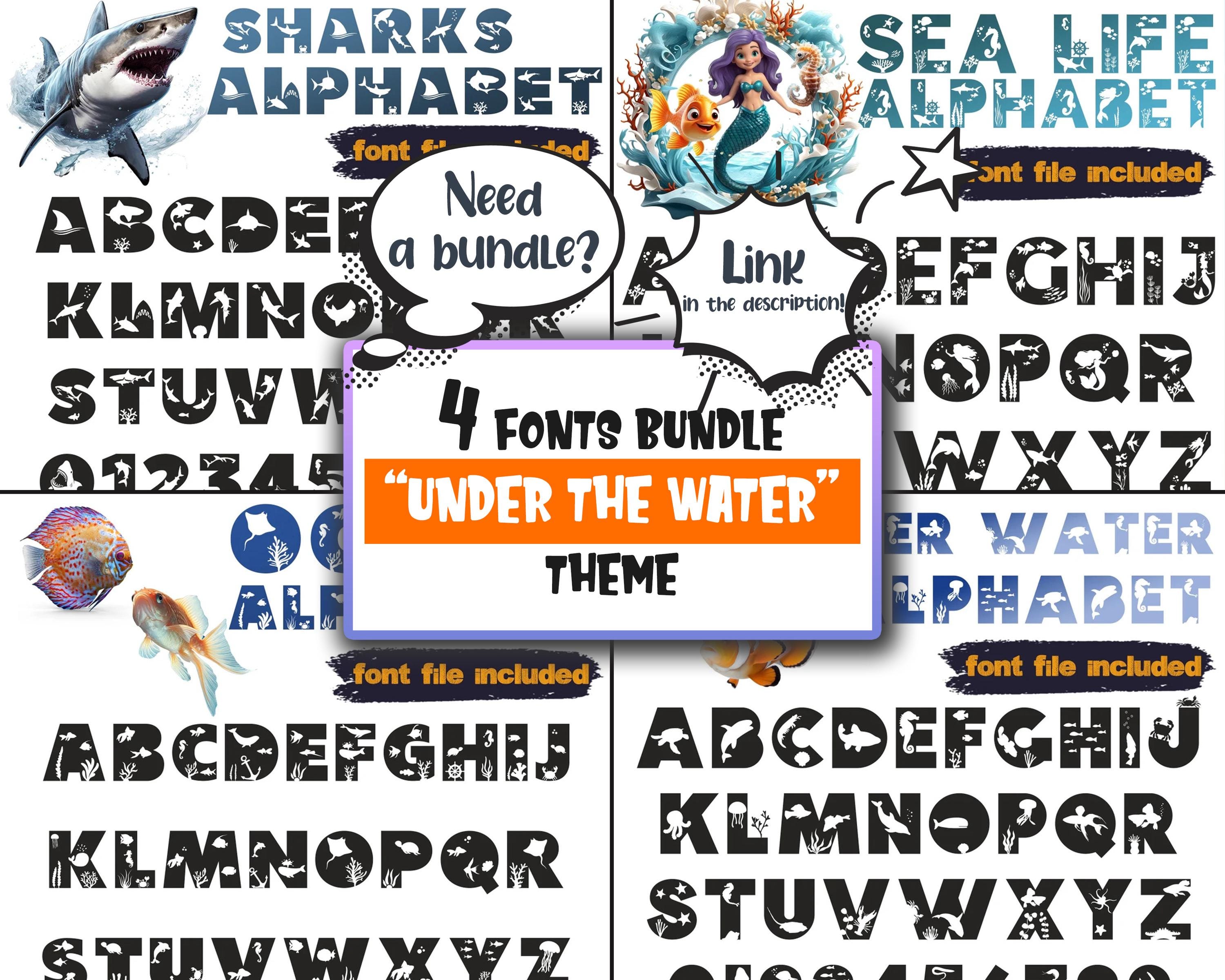 Sea Life Font, Ocean Animals Alphabet, Under Water Letters SVG ...