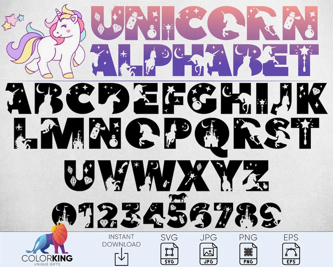Unicorn Alphabet SVG, Unicorn Letters Numbers SVG, Unicorn Birthday ...