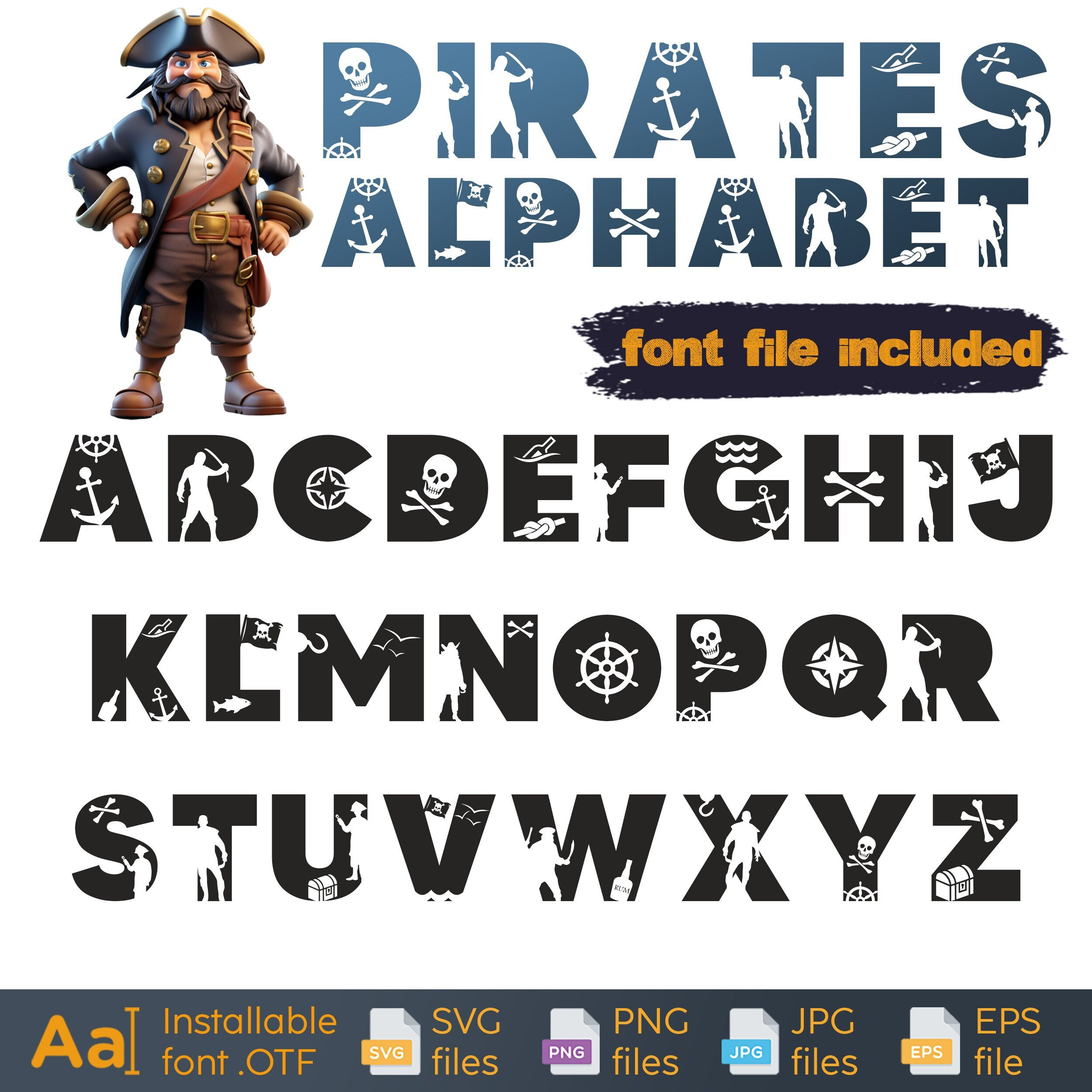 Letras piratas SVG, Alfabeto infantil SVG, Alfabeto pirata, Letras para ...