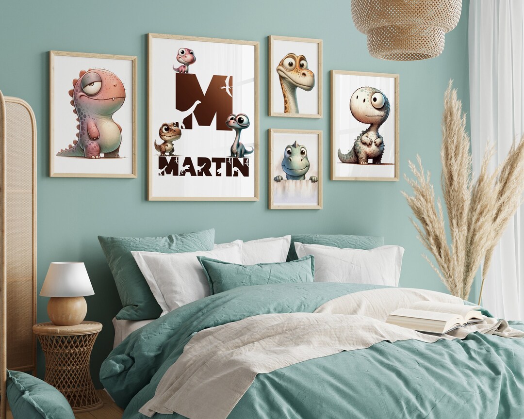 Personalized Dinosaurs Wall Posters for Kids Room, Set of 5, Custom ...