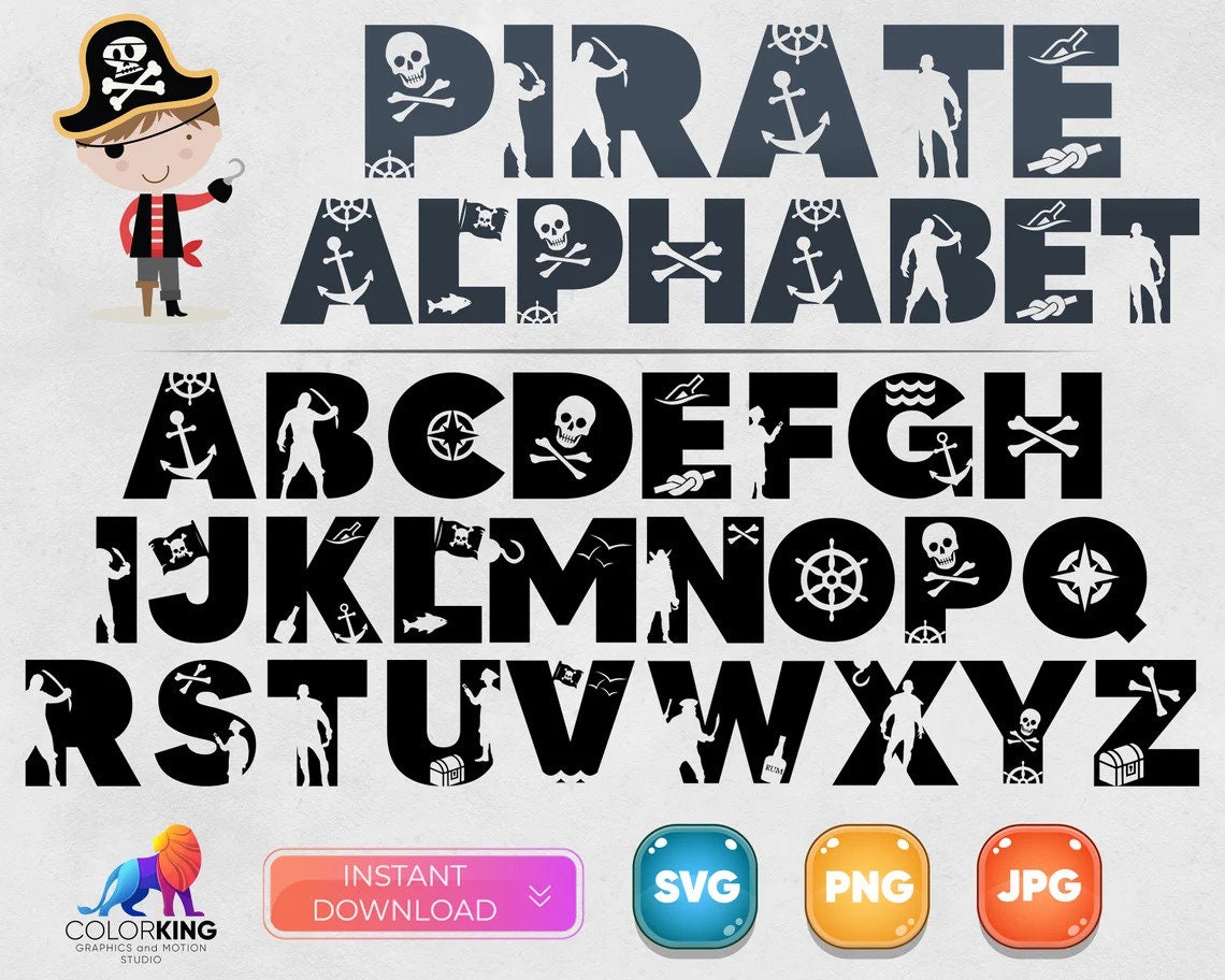 Pirate Letters SVG Kids Alphabet SVG Pirate Alphabet Craft - Etsy