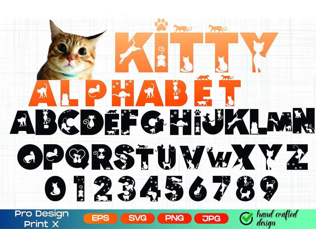 Kitty Alphabet Svg, Cat Letters, Kids Alphabet and Numbers, Cat Lover ...