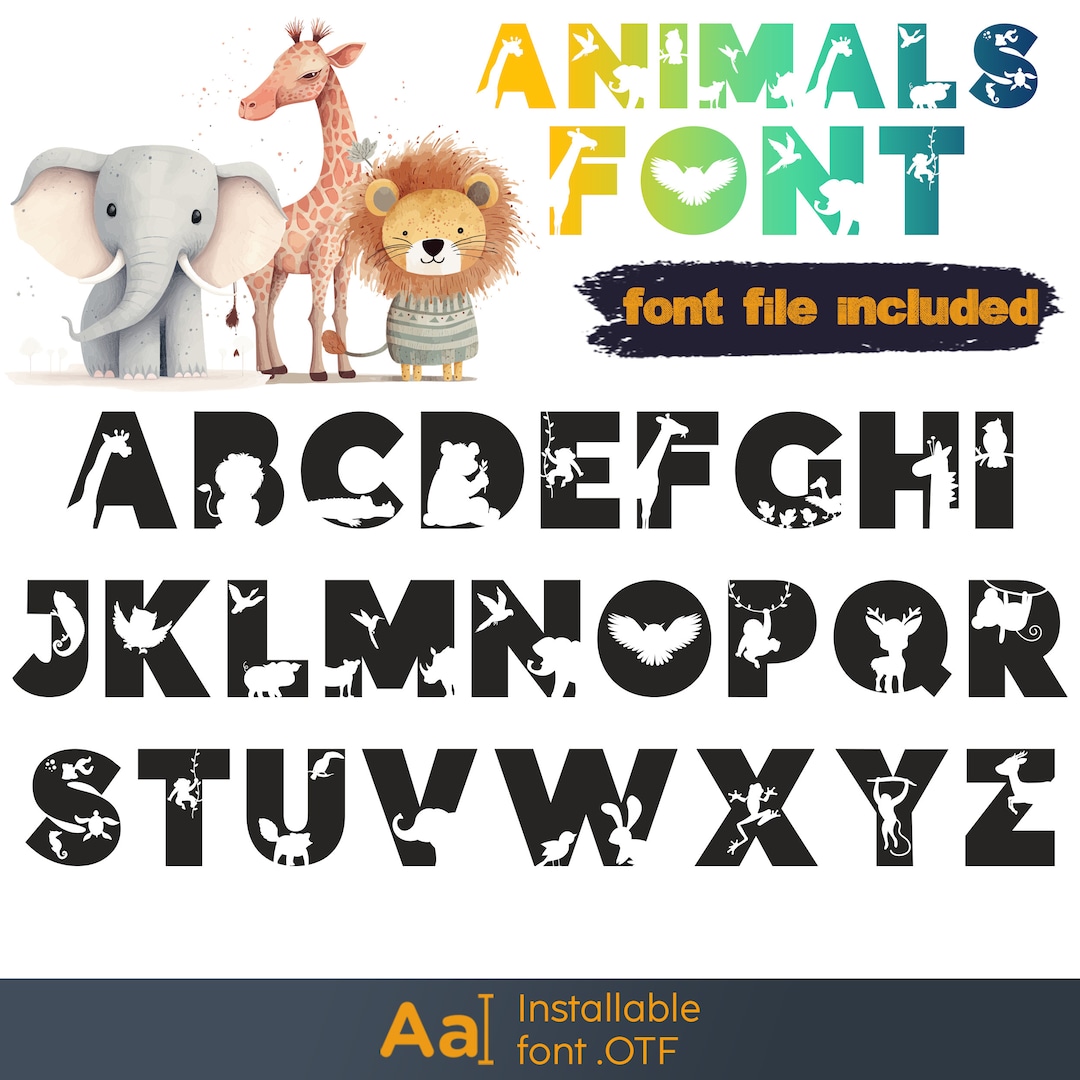 Animals Font for Kids, Animals Letters, SVG and TTF, Safari Zoo Animals, Fun Cute Font, Kids ...