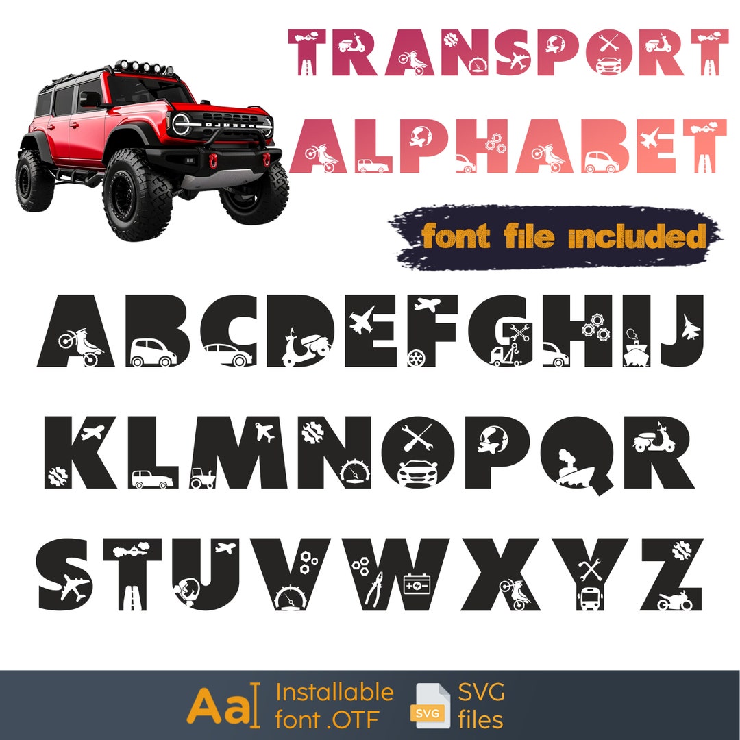 Transportation Font, Cars Letters, Transport Alphabet, Kids Craft Font ...