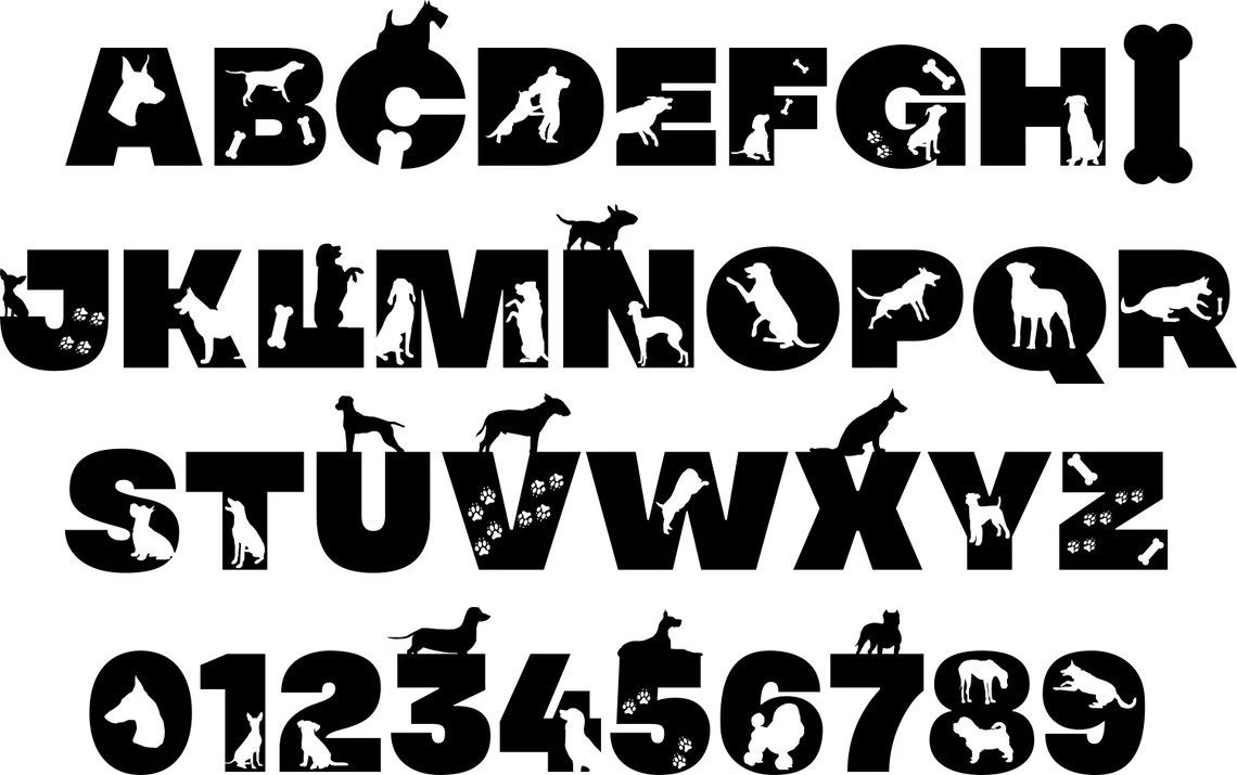 Dog Letters SVG, Dog Alphabet & Numbers SVG, Dog Silhouette Clipart ...