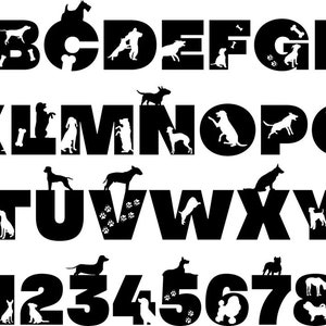 Dog Letters SVG, Dog Alphabet & Numbers SVG, Dog Silhouette Clipart ...