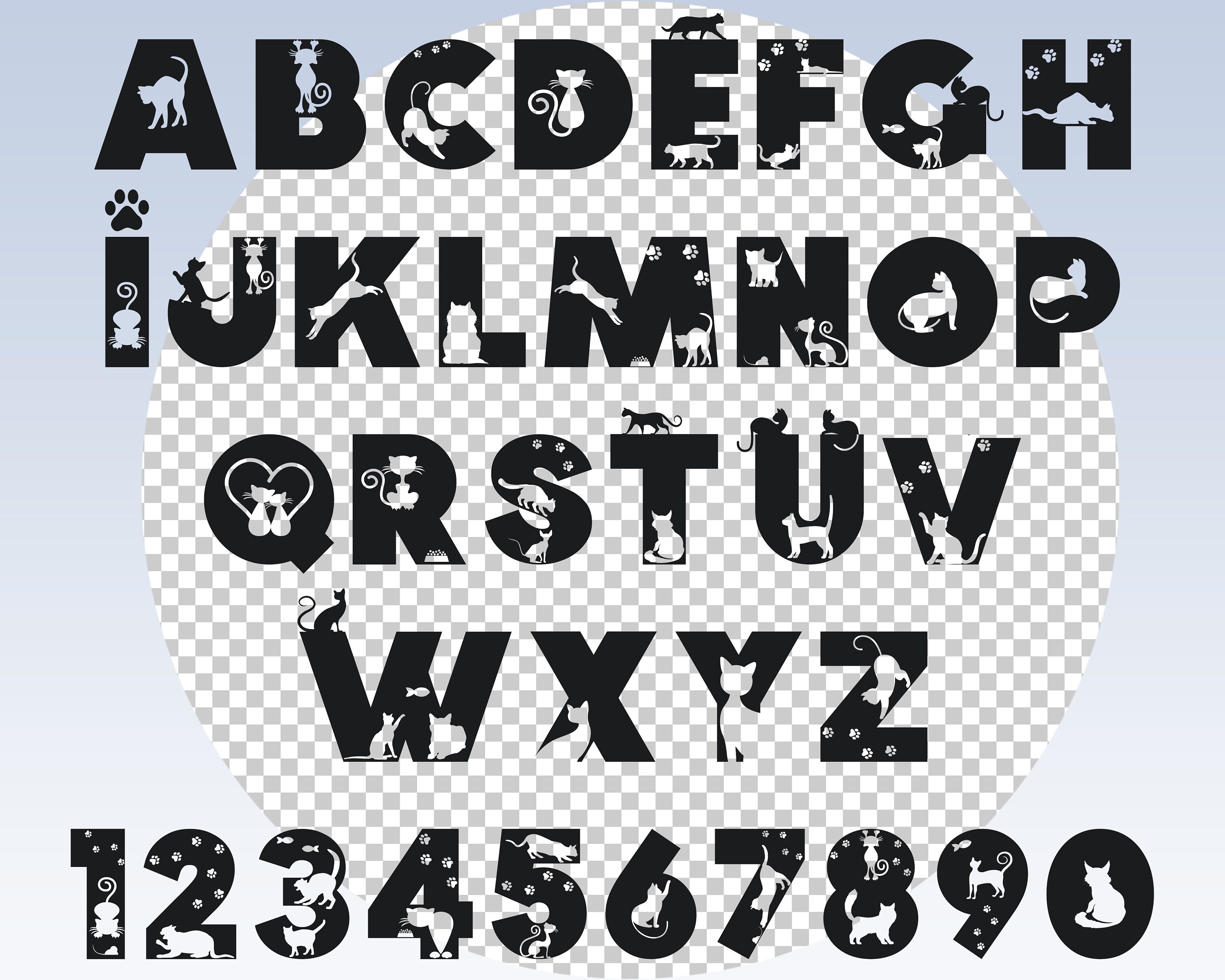 Alfabeto de gatito svg, letras de gato, alfabeto y números para niños ...