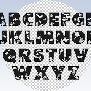 Ocean Under Water Font, Under Sea Letters Clipart, Fish Alphabet SVG ...