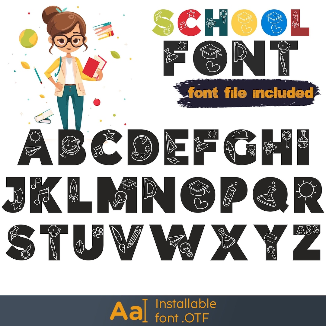 Back to School Font OTF, Teacher Font, School Letters, School Alphabets ...