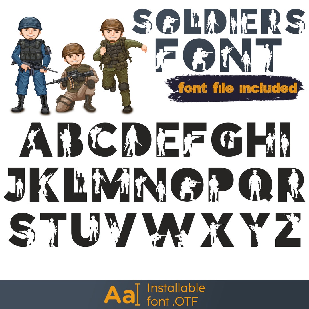 Military Alphabet, Soldiers Font for Kids, Army Letters, SVG and TTF ...