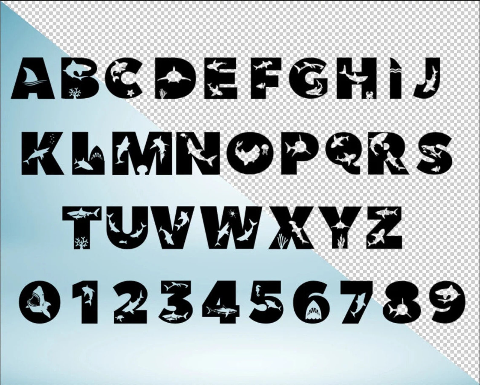 Shark Letters SVG, Fish Ocean Alphabet Svg, Underwater Silhouette Svg ...
