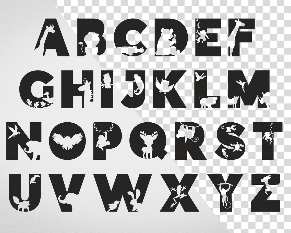 Animals Font for Kids, Animals Letters, SVG and TTF, Safari Zoo Animals ...