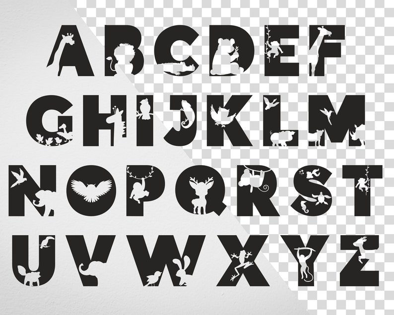 Animals Font for Kids, Animals Letters, SVG and TTF, Safari Zoo Animals ...