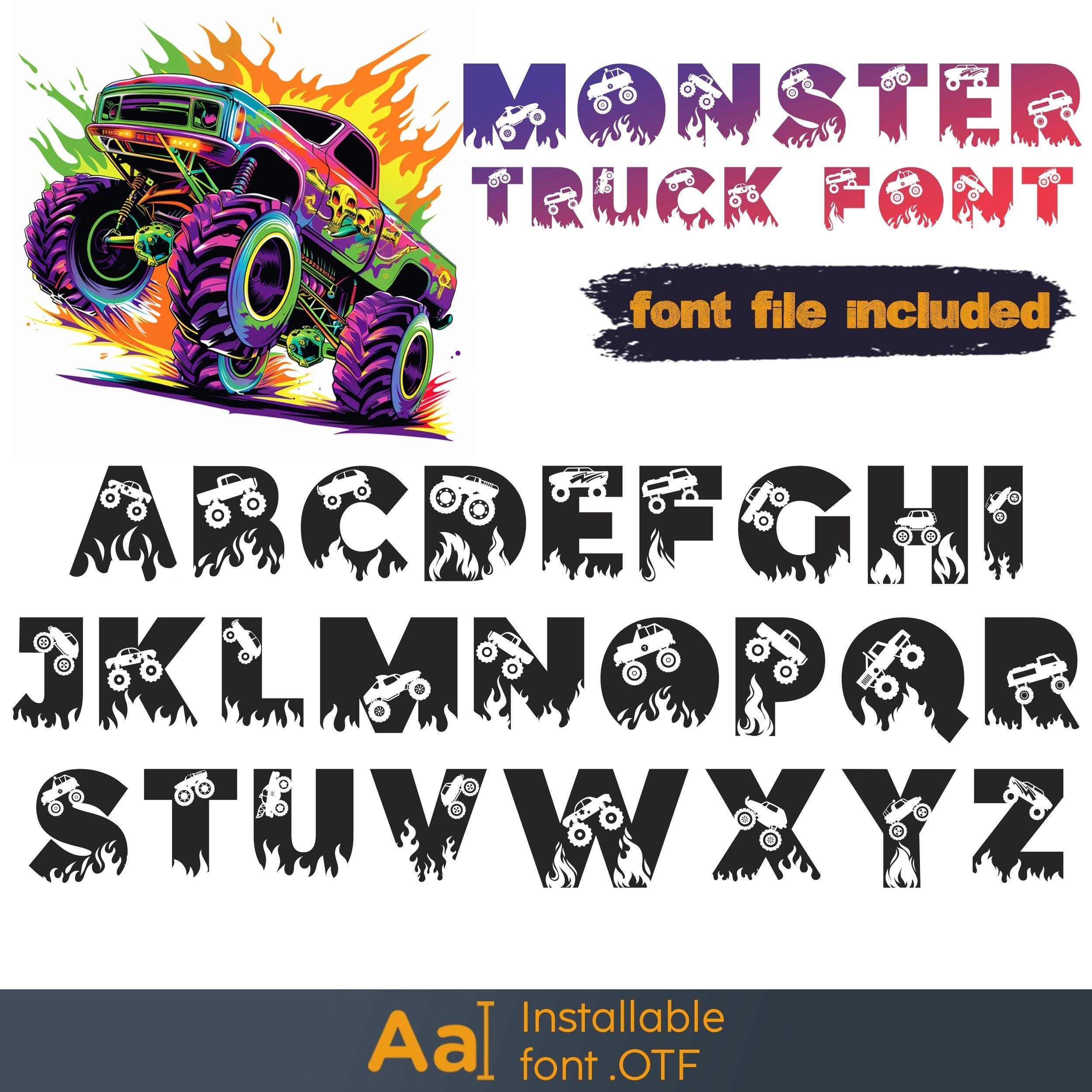 Monster Truck Font OTF, Monster Jam Alphabet, Cars Font, Kids ...
