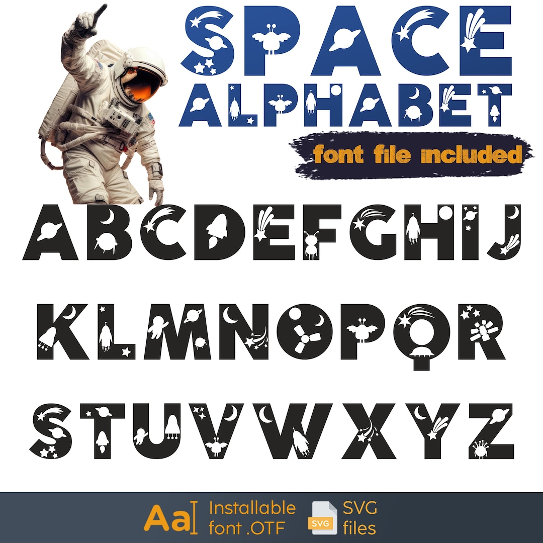 Space Font OTF Install, Astronaut Alphabet, Kids Fonts, Outerspace ...