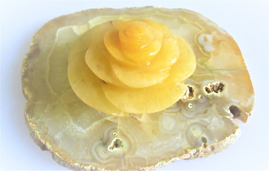 Genuine Citrine Flower Carving Rose Shaped Handmade Crystal | Etsy