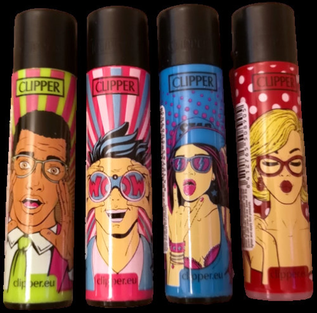 4 X Pop Art Rare Clipper Lighters Unique Funny Faces Cool Clippers ...