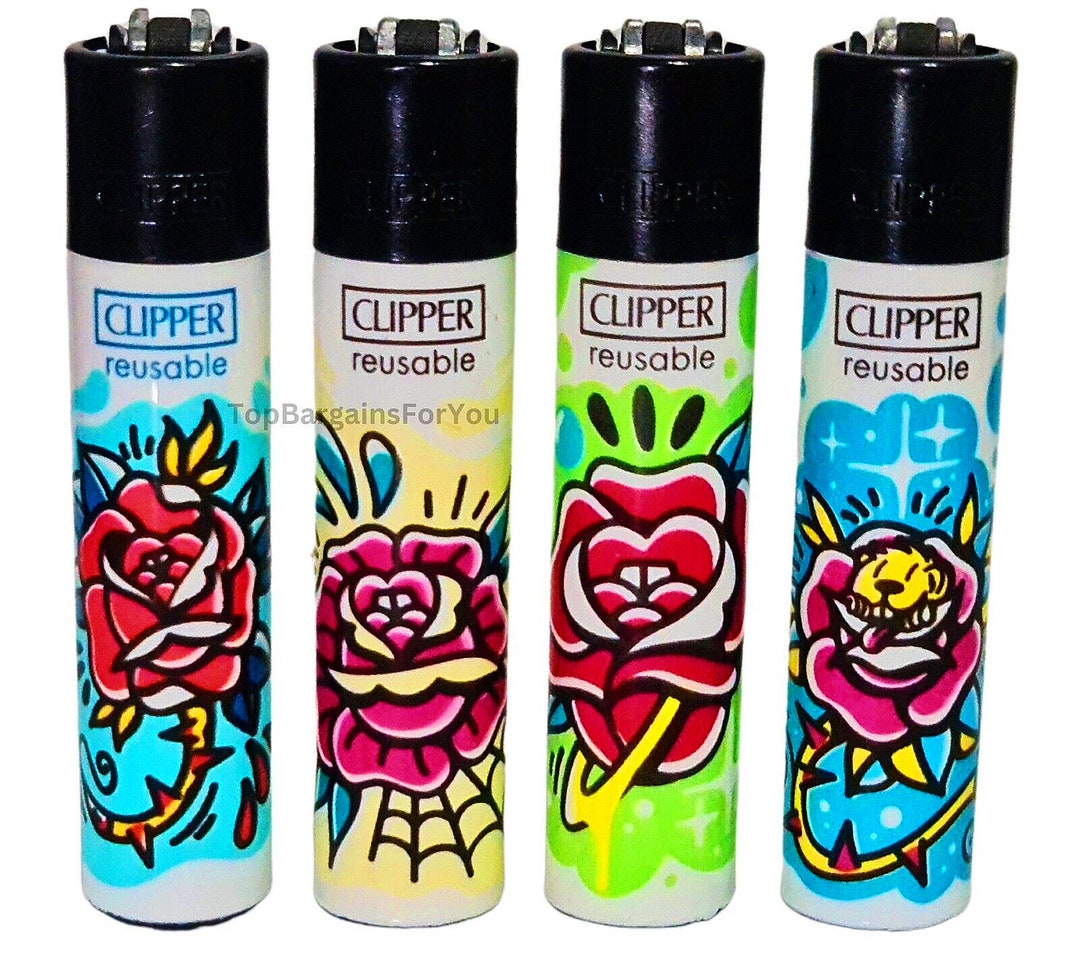 4 X RARE Bright Flowers Clipper Lighters Funny Cool Clippers Floral ...
