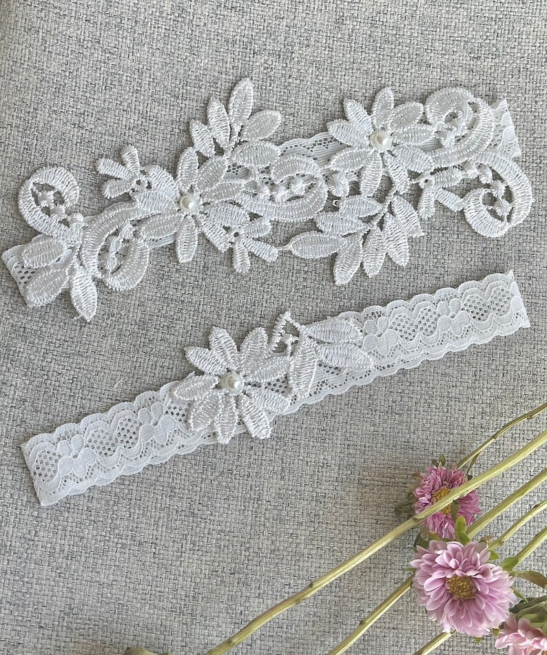 Embroidered Wedding Stretch Lace Garter Set/bridal Garter Set/crystal ...