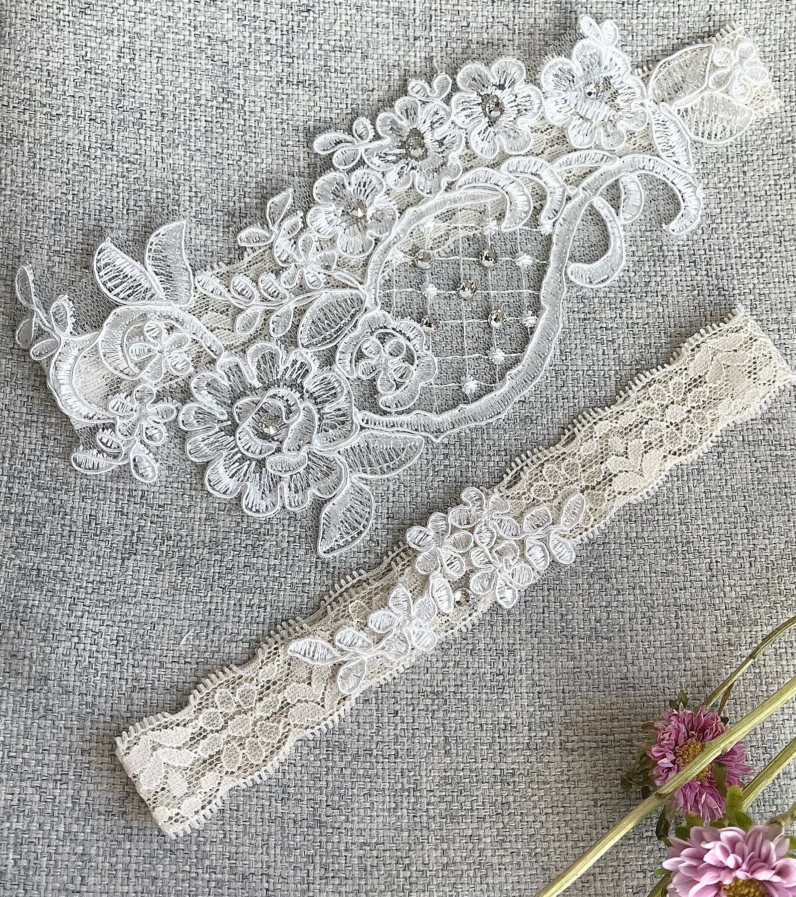 Embroidered Wedding Stretch Lace Garter Set/bridal Garter Set/crystal ...