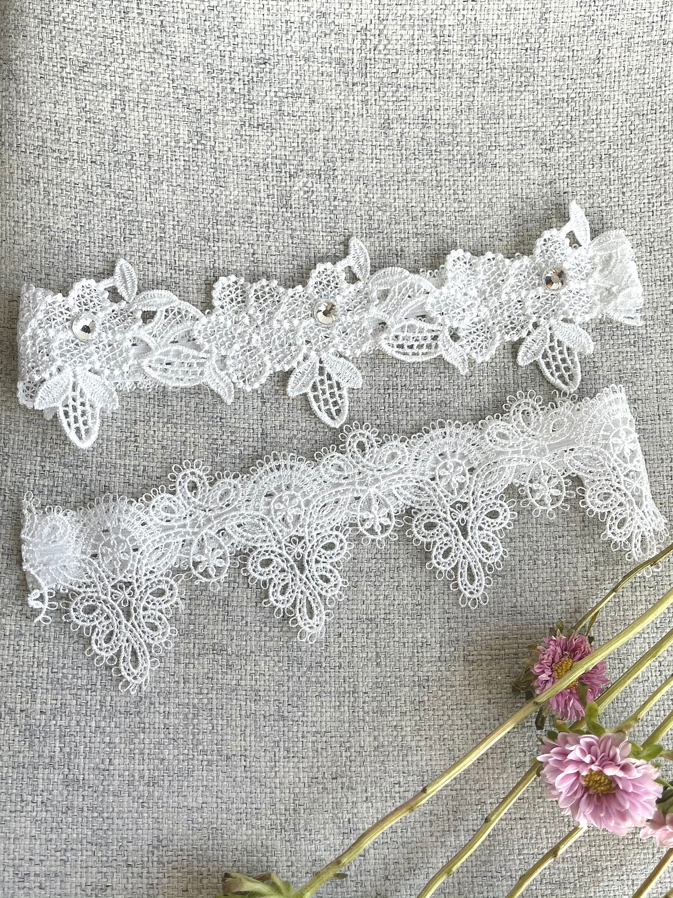 Embroidered Wedding Stretch Lace Garter Set/bridal Garter Set/crystal ...