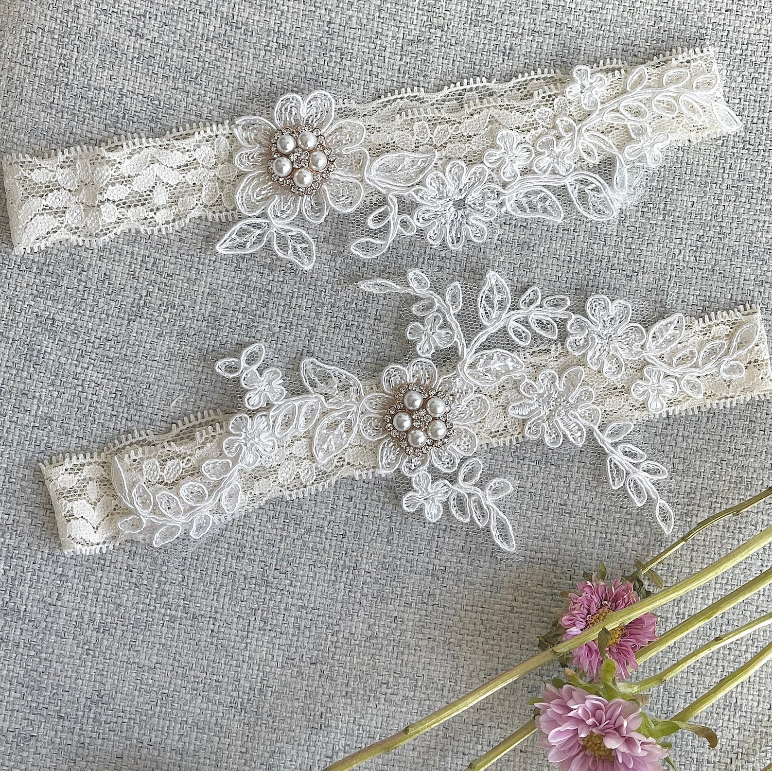 Embroidered Wedding Stretch Lace Garter Set/bridal Garter Set/crystal ...
