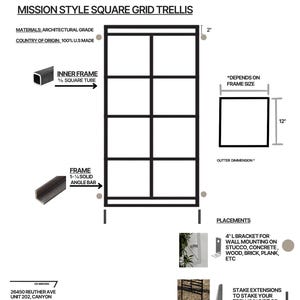 Welded Steel Trellises Mission Style Square Grid Wall Trellis, Custom ...