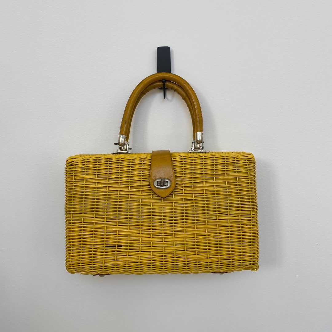Vintage 1960s Bright Yellow Wicker Handbag - Etsy