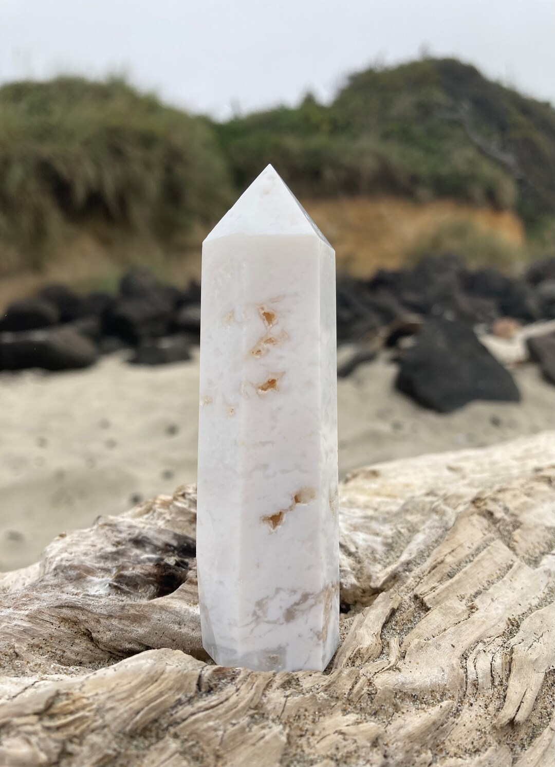 Snow Agate Tower, White Agate Obelisk, Agate Worry Stone, Minimalist ...