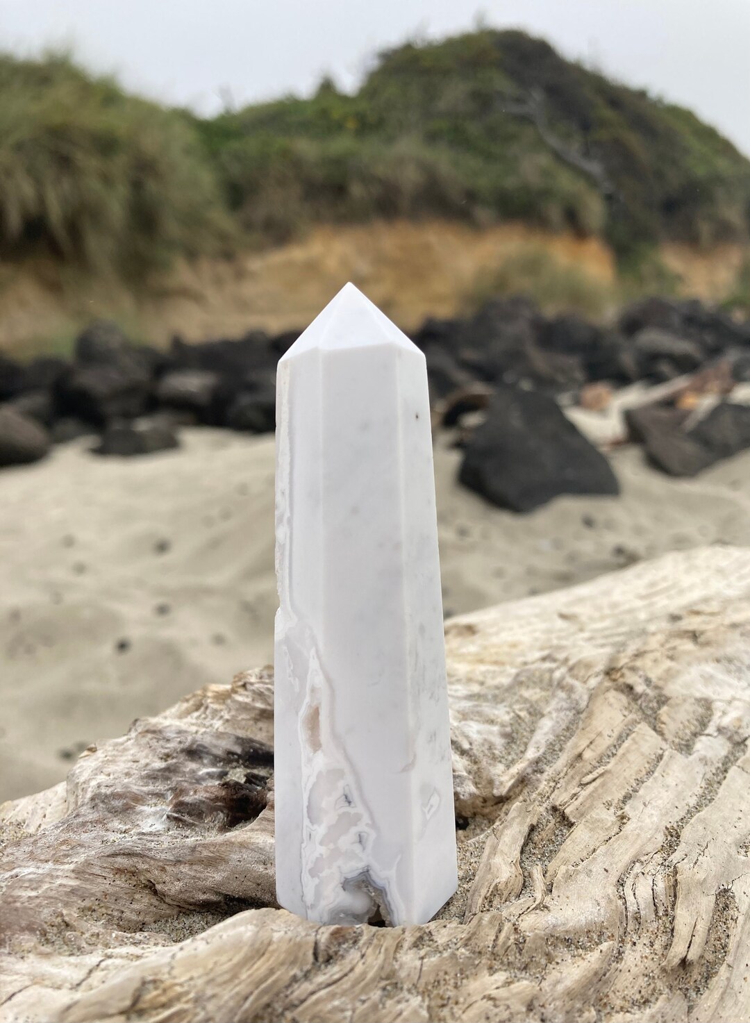 Snow Agate Tower: Grounding Crystal Obelisk With Druzy Quartz - Etsy