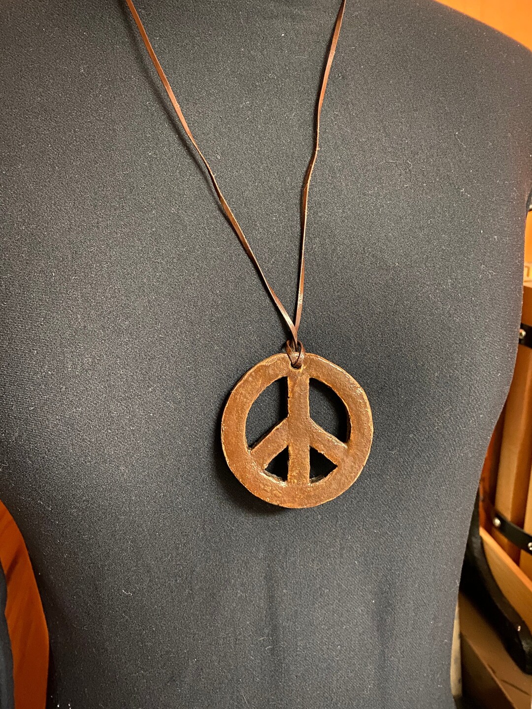 Authentic Ceramic Peace Sign Necklace on Brown Plastic Lanyard - Etsy