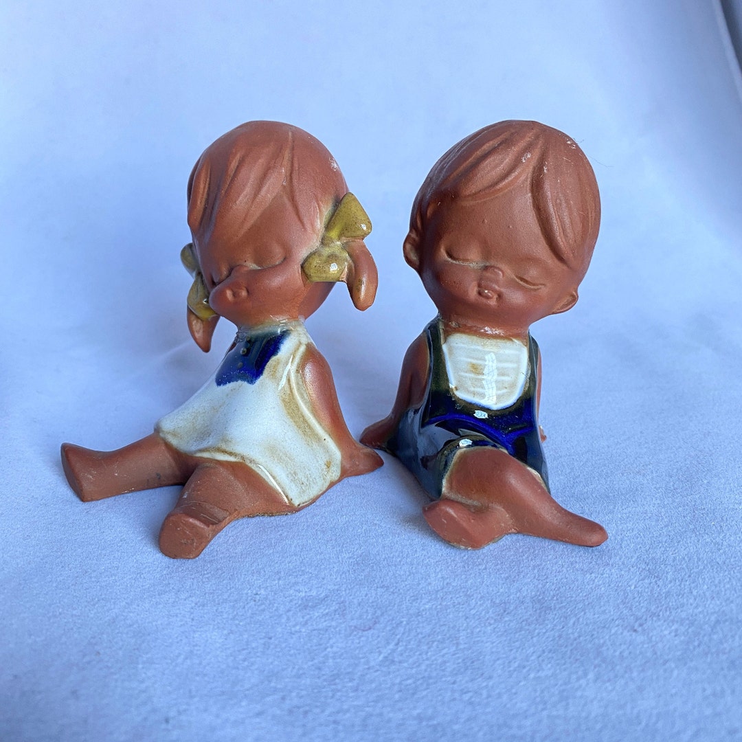Sitting Boy and Girl Clay Figurines - Etsy