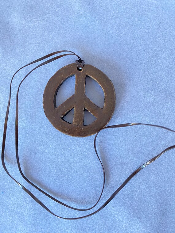 Authentic Ceramic Peace Sign Necklace on Brown Plasti… - Gem