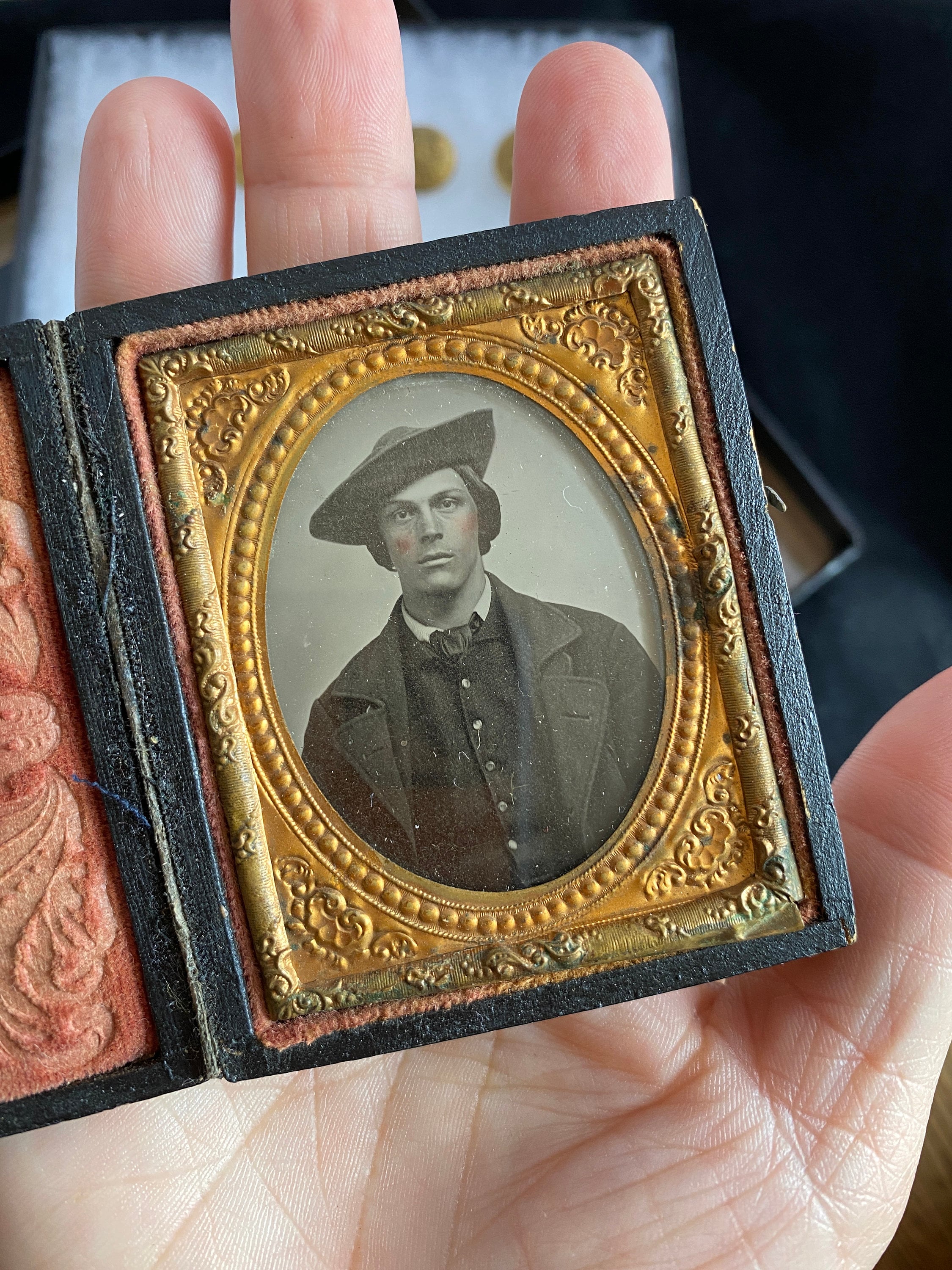 Display Case With Ambrotype and Eight Antique Brass Tone Buttons - Etsy