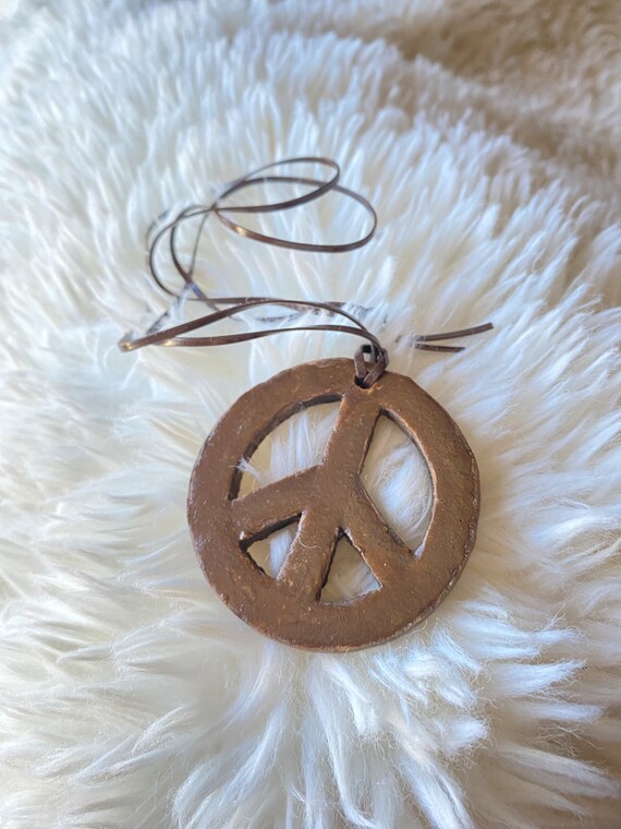 Authentic Ceramic Peace Sign Necklace on Brown Plasti… - Gem