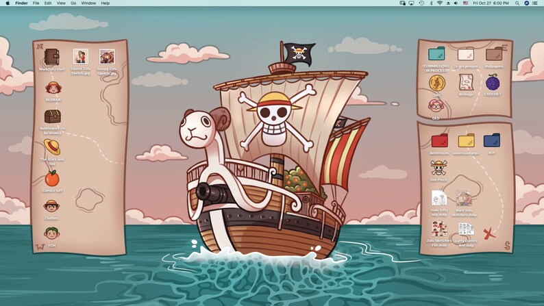 Pirate Anime Computer Desktop Theme Background Wallpaper Organizer Set ...