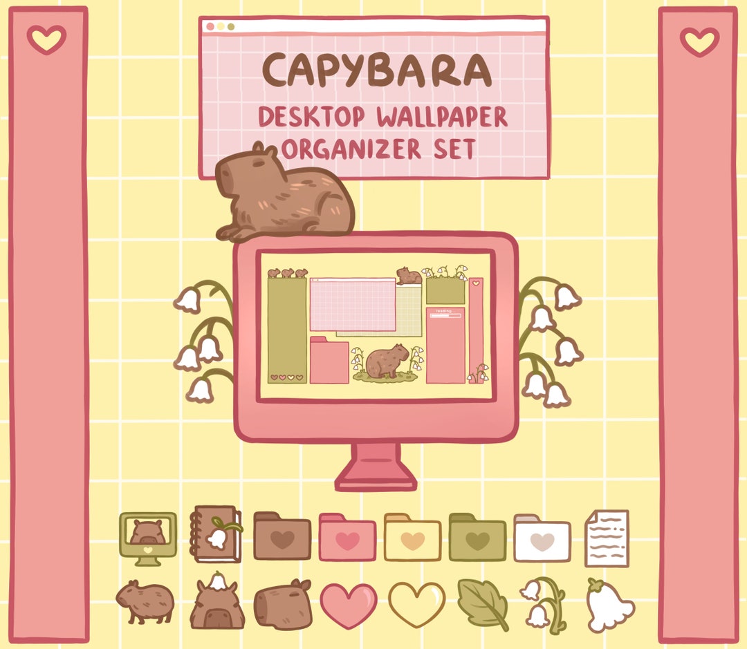 Capybara Computer Desktop Theme Background Wallpaper Organizer Set - Etsy