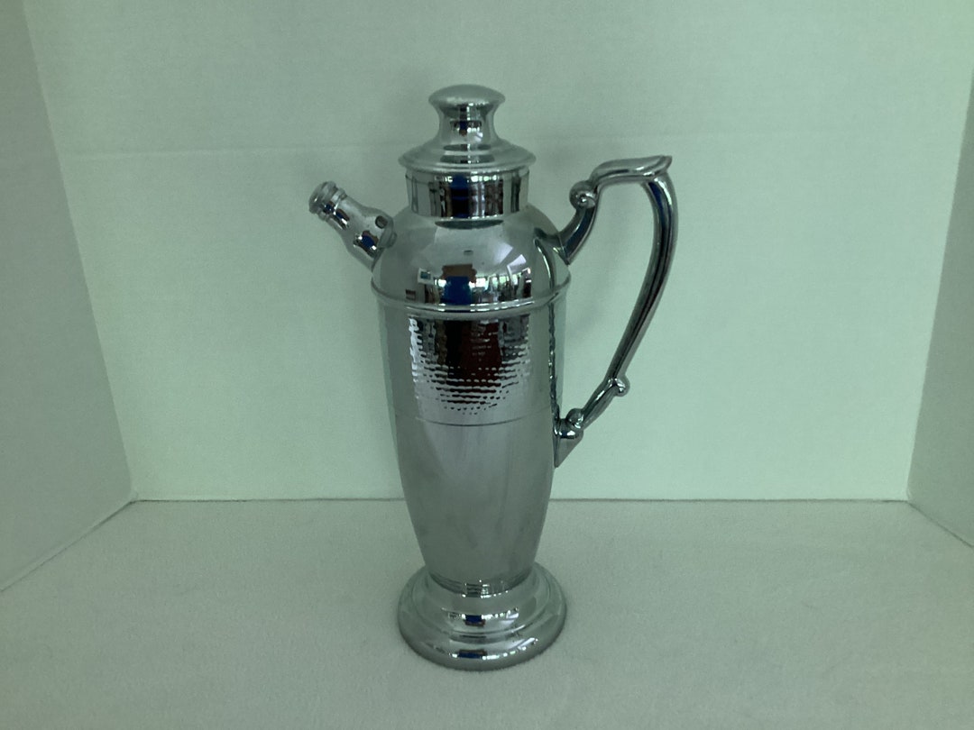 Midcentury Modern Hammered Chrome Cocktail Pitcher With Lid - Barware ...
