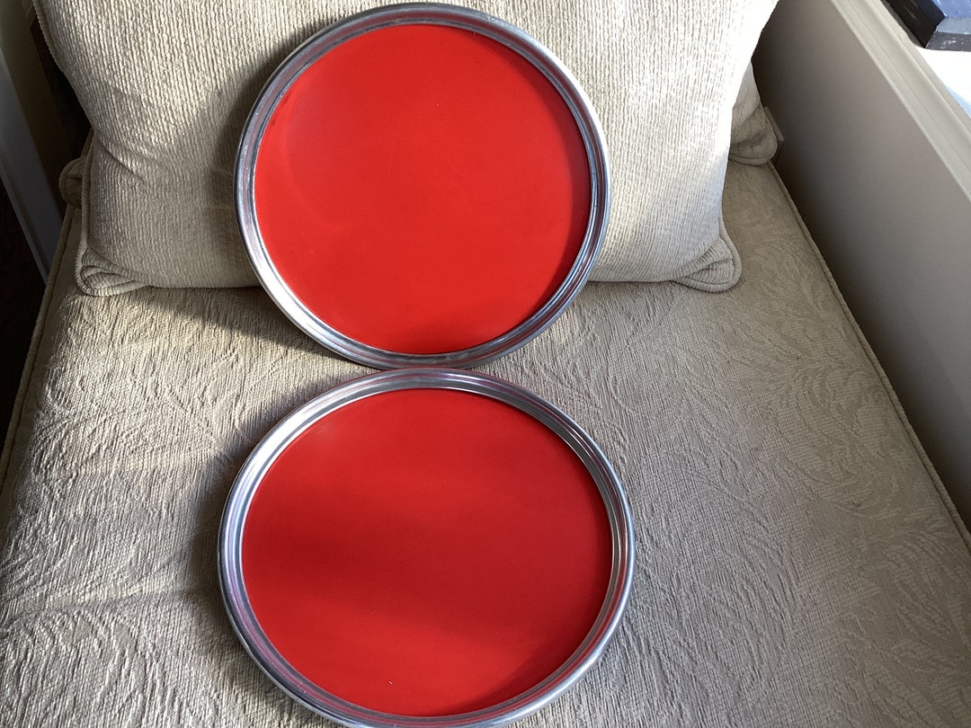 Midcentury Modern Red and Chrome Round Trays - Barware, Man Cave - Etsy